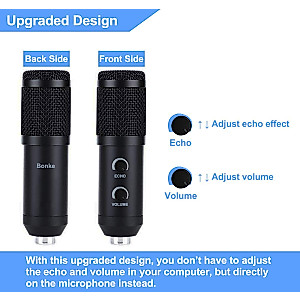 Upgraded USB Condenser Microphone for Computer, Great for Gaming, Podcast, LiveStreaming, YouTube Recording, Karaoke on PC, Plug & Play, with Adjustable Metal Arm Stand, Ideal for Gift, Black