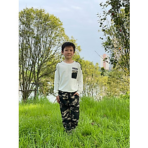 lontakids Boys Camouflage Outfit Teen Long Sleeve T-Shirt + Trousers Clothes Set (4/5, White)