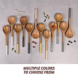 Folkulture Salad Servers or Salad Tongs, Wooden Utensils for Serving Salad, 12-inch Spoon and Fork Set, Mango Wood, Blue Servers