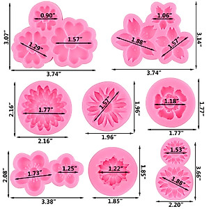 RFGHAC Chrysanthemum Flower Silicone Molds Sunflower Fondant Molds Cherry Blossoms Plum Blossoms Molds For Cake Decorating Cupcake Topper Candy Chocolate Gum Paste Set Of 8