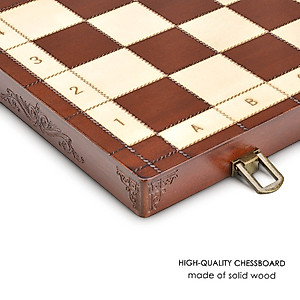 AMEROUS 15'' Wooden Chess Set with Upgraded Weighted Chess Pieces - 2 Extra Queen - Folding Board - Instructions - Gift Package - Chessmen Storage Slots, Classic Chess Board Game for Kids, Adults