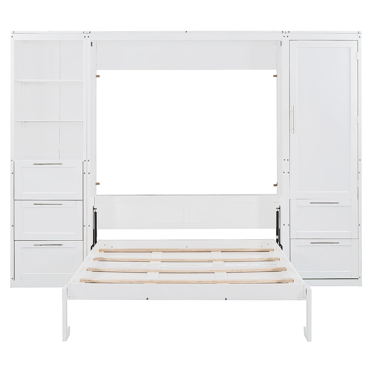 Hlcodca Queen Size Murphy Bed Wall Bed with Closet,Drawers and Shelves, Space-Saving for Multipurpose Guest Room Or Home Office (White-rr)
