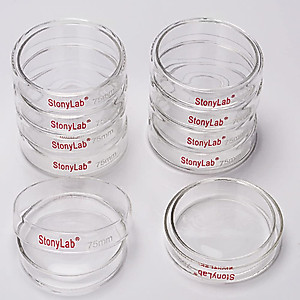 stonylab 10pk Glass Petri Dishes, 75x15 mm Autoclavable Borosilicate Glass Cell Culture Dishes Petri Dishes with Clear Lid for Laboratory