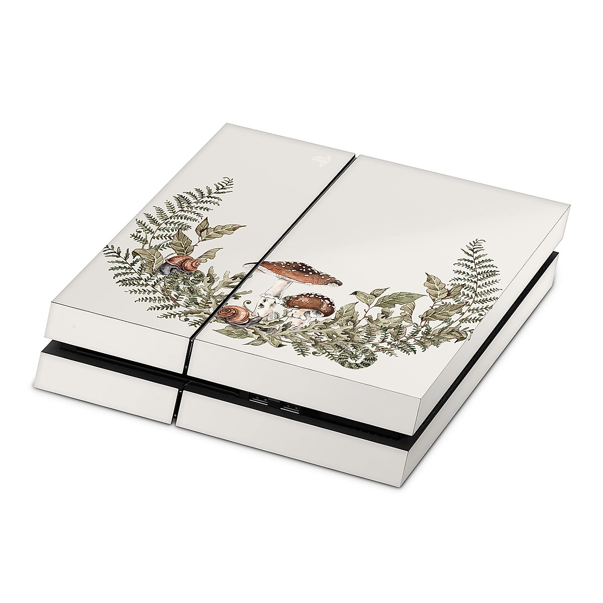 ZOOMHITSKINS Compatible with PS4 Skin, Compatible for Playstation 4, Forest Mushroom Boho Vintage Beige Fall Leaves, 1 PS4 Console Skin, Easy to Install, 3M Vinyl Decal, Made in The USA