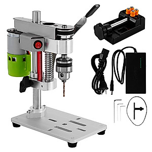 MXBAOHENG Mini Desktop Drill Press 7-speed Micro Drill Press with Work Light for Wood, Crafts and Jewelry Making, Small Table Drilling Machine 795 Motor B10 Chuck, with Belt and Motor Protective Cover