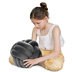 Knot Pillow Ball Round Cushion Pillows, Children Room Decoration Plush Toys Calming Stress Relief Toy (Dark Gray,11in/28cm)