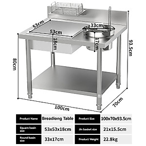 Stainless Steel Breading Table - Commercial Chef Base Manual Breading Prep Station Freestanding Stainless Steel Fried Chicken Breading Worktop Commercial Fried Chicken Base 39Inch (39inch)