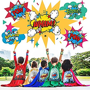 12 Pcs Hero Party Favors Bags Comic Heroes Drawstring Bag Backpacks Goodie Candy Gift Bags Boom Hero Theme Birthday Decoration Supplies Kids Boy Classroom Rewards Prize Treat Bag (Hero, 10 x 12 Inch)