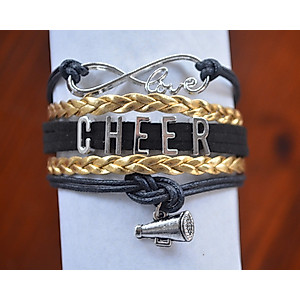 Infinity Collection - Cheer Charm Bracelet - Black and Gold Infinity Love Adjustable Jewelry in Team Colors, Cheer Jewelry and Accessories, Gift for Cheerleaders and Teams