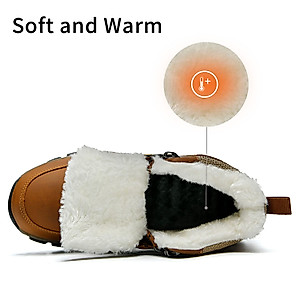 Mens Womens Snow Winter Boots Anti-Slip Mid Ankle Trekking Waterproof Hiking Outdoor Shoes Warm Fur Lined Size7 Brown