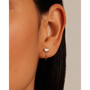 gorjana Women's Desi Chain Huggie Earrings, 18k Gold Plated w/White Crystal, Stud Earring w/Chain Dangle