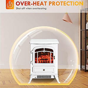 HOMCOM 22" Electric Fireplace Heater, Freestanding Fire Place Stove with Realistic LED Flames and Logs, and Overheating Protection, 750W/1500W, White