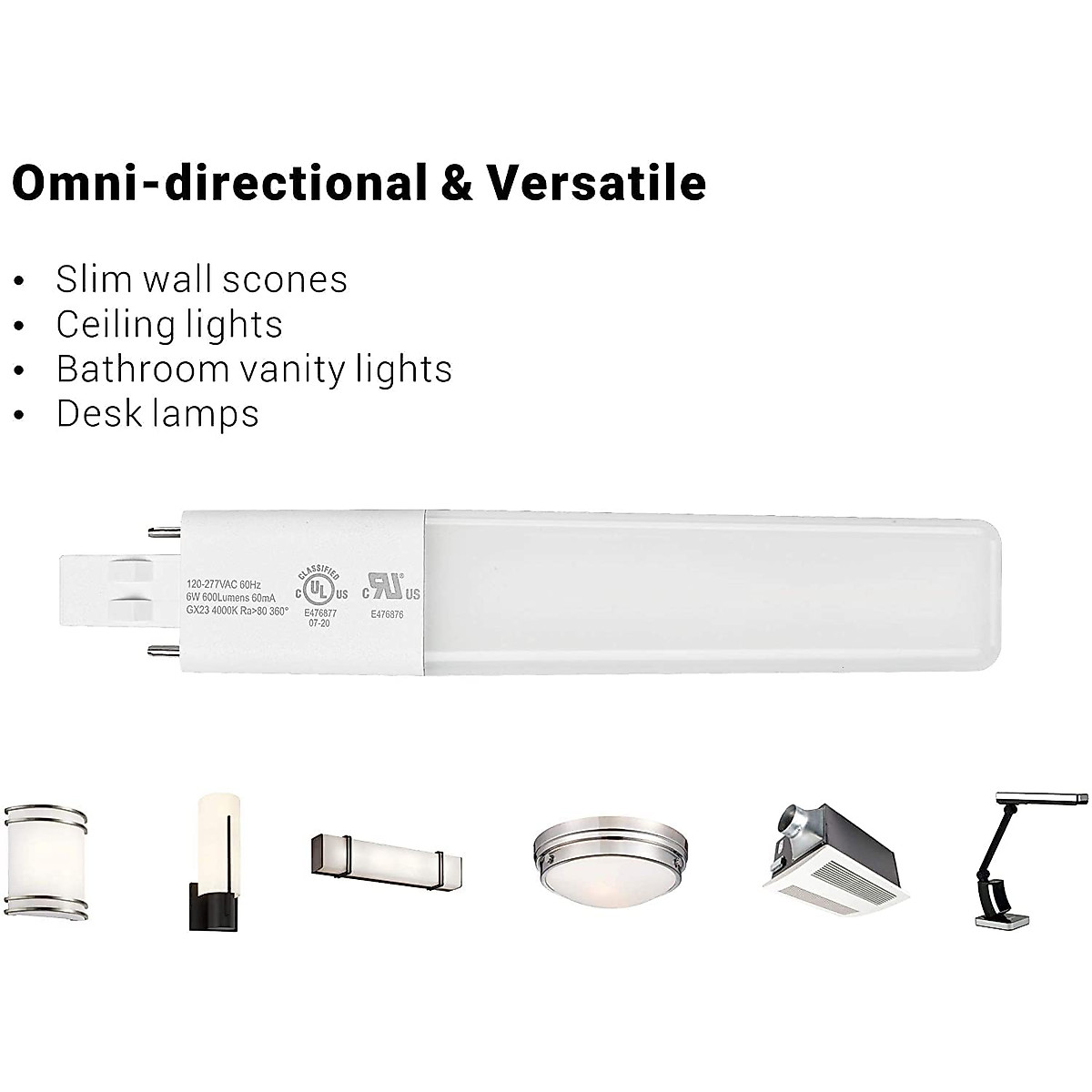 Legental GX23 Base LED Bulbs, 6w(13w CFL Equivalent) LED Slim, 2-Pin PL Horizontal Recessed Lamp,for Wall Scones, Bathroom Vanity Light,Warm White 3000k, UL Listed, 2 Pack