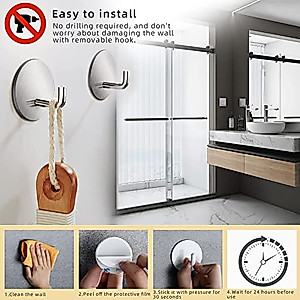 Sticky Hook Adhesive Hooks Heavy Duty for Wall Hanging 6-Pack Stainless Steel with Extra Strong Waterproof,for Towels/Keys/Hat/Clothing/Bathroom/Kitchen/Home/Office, Silver-6pack