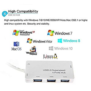Lysee Plug & Connectors - USB 3.0 Hub 4 Port USB Hub 5Gbps Super-Speed USB Splitter Adapter Computer Periphearls for PC Laptop Notebook 1 - (Color: White)