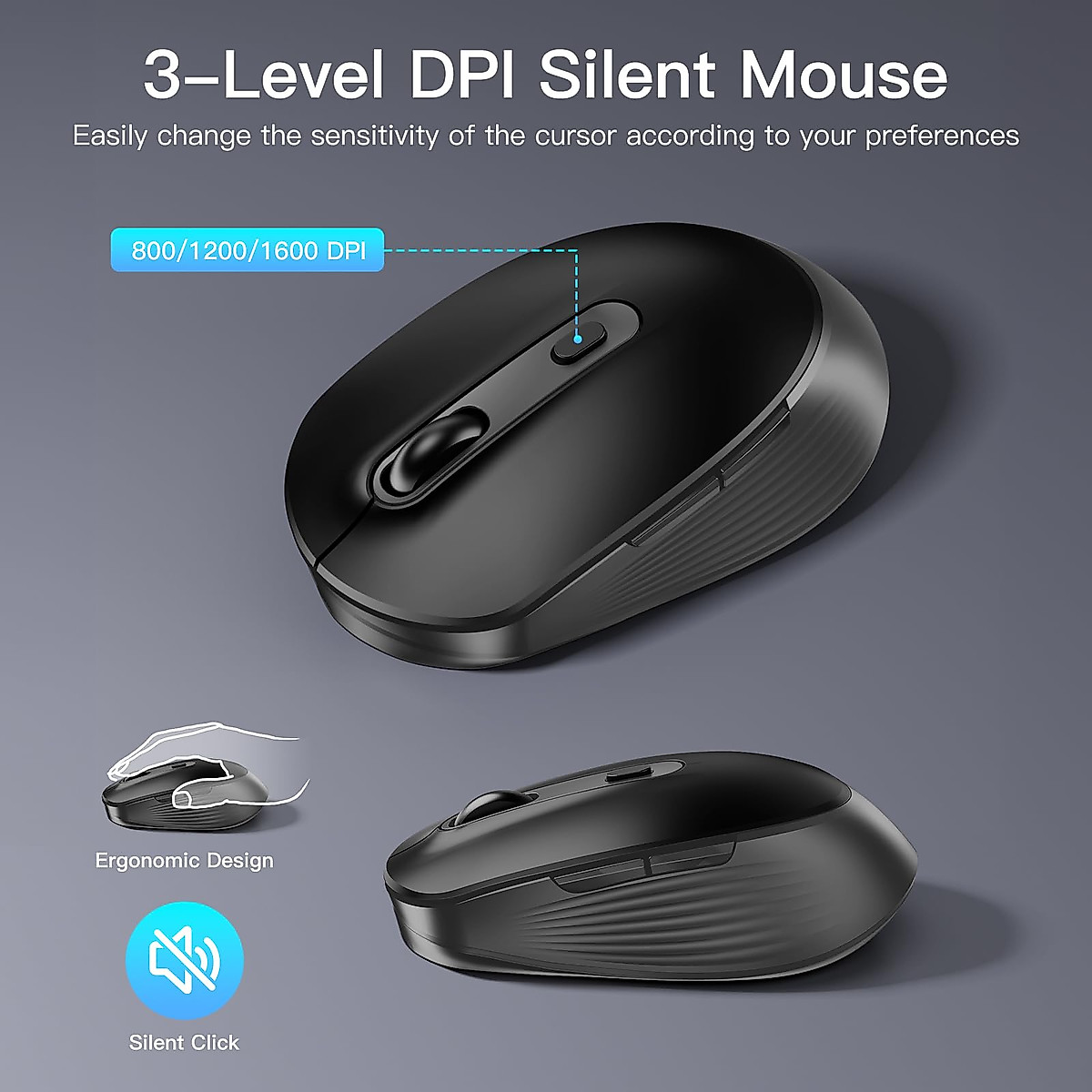 Wireless Keyboard and Mouse Combo, Soueto 2.4G Full-Sized Computer Keyboard with Phone Tablet Holder, 22 Multimedia Shortcuts, Numeric Keypad, 6 Button Silent Mouse for Windows, Mac (Space Black)