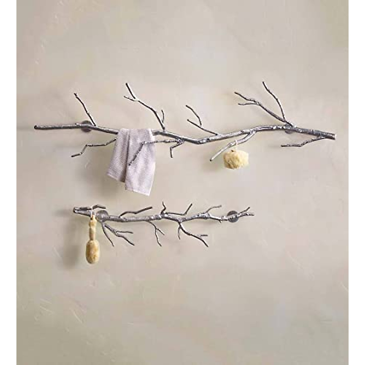 VivaTerra Recycled Metal Branch Wall Rack, 3'L x 9"W x 6"D, Decorative Cast Iron Tree Branch Wall Rack with 15 Hooks for Coats, Hats, & Bags for the Entryway, Bathroom, and Bedroom (Silver)