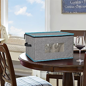 Benzoyl Stemware Storage Box, China Storage Containers Chest Boxes Holds 12 Wine Glass Canvas Case with Lid- 2 Pack
