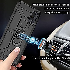 Samsung Galaxy A51 Case, Galaxy A51 5G Case with 3X Tempered Glass Screen Protector, Built-in Ring Kickstand and Magnetic Car Mount Shockproof Dropproof Military Grade Armor Rugged Case, Black