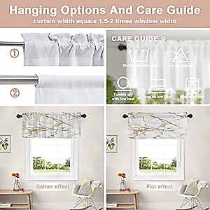 Shrahala Marble Golden Gold Kitchen Valances Half Window Curtain, Abstract Gold and White Marble Pattern Kitchen Valance for Window Ink Printing Valances Curtains for Kitchen Decor 52x18 inch(2pcs)
