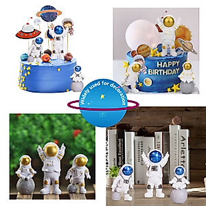 [ 3Pcs ] Astronaut Figurines Cake Topper Miniature Astronaut Toys Ornament Home Arts and Crafts Desktop Accessories Tabletop Decoration Spaceman Party Gifts(blue)