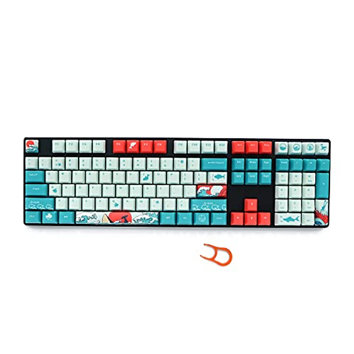 108 Keys Coral Sea Keycap Set OEM Profile PBT 5-Sided Dye-Sublimation ​Keycaps for 61/87/104 Keys Mechanical Keyboard with Keycaps Puller