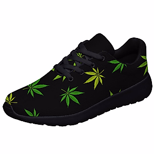 Weed 420 Shoes - Men Women Lightweight Breathable Cannabis Leaf Running Sneakers, Sport Athletic Tennis Shoes for Marijuana Lover Black Size 7