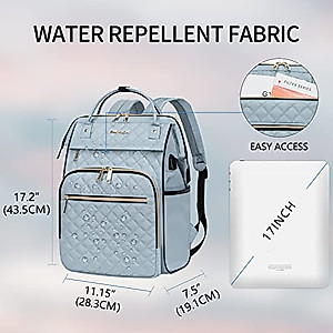 EMPSIGN Laptop Backpack for Women 17 Inch Travel Backpack, Large Capacity 40L Compuer Quilted Backpack Purse, Waterproof Stylish Business College Backpack with USB Port, Quilted Blue