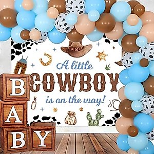 Cowboy Baby Shower Decorations, Western Theme Baby Shower Decorations Include Cowboy Balloon Garland Kit, Baby Shower Boxes and Cowboy Backdrop for Baby Shower Party Supplies