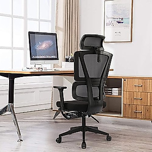 LSSBOUGHT Ergonomic Mesh Office Chair with Lumbar Support Adjustable Footrest Headrest, Mid Back Executive Swivel Desk Chair with Armrest for Home Office Work, Black