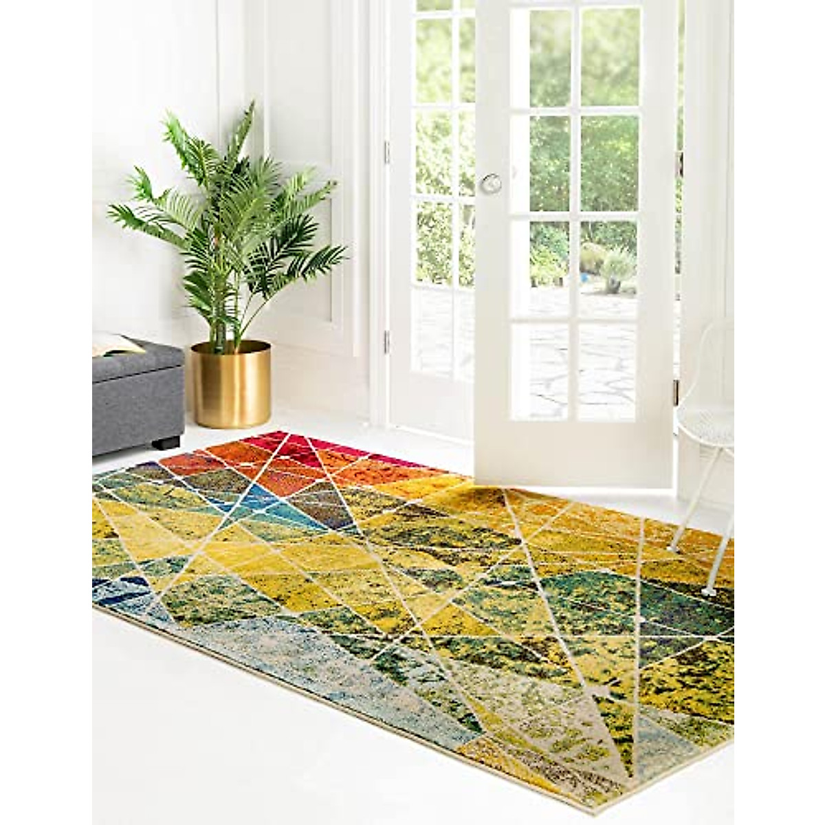 Unique Loom Estrella Collection Mosaic, Distressed, Modern, Abstract, Bright Colors Area Rug, 9 ft x 12 ft, Multi/Green
