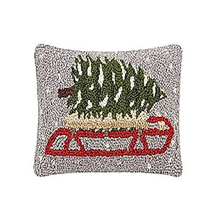 Peking Handicraft 31TG215C12OB Tree on Sled Holiday Hook Pillow, 12-inch Long
