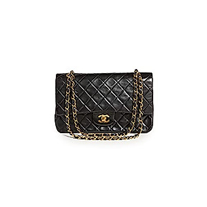 CHANEL Women's Pre-Loved Black Lambskin 2.55 10" Bag, Black, One Size
