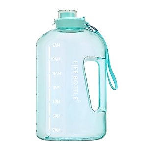 Life Bottle 1 Gallon Water Bottle with Straw Lid and Chug Lid, Big Leakproof Water Jug with Time Marker, No Quotes. 128 oz Water Bottle with Handle and Straw, BPA Free