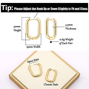 PEARLADA 18K Gold Oval Huggie Hoop Earrings for Women Chunky Tube Leverback Earrings Dainty Minimalist Jewelry Christmas Gift Fashion Rounded Rectangle Endless Hoop Earrings