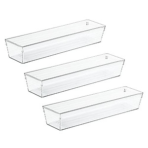 mDesign Plastic Kitchen Cabinet Drawer Organizer Tray - Storage Bin for Cutlery, Serving Spoons, Cooking Utensils, Gadgets - BPA Free, Food Safe, 12" Long, 3 Pack - Clear