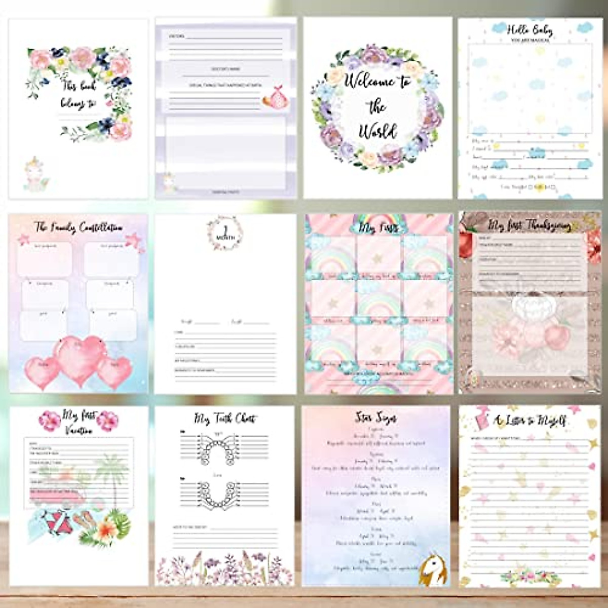 Kemella Kreations My Memory Book with Keepsake Box, Baby Milestone Stickers, Photo Corners & Footprint Kit, Unicorn Design - Baby First Five Years, Scrapbook, Journal, Photo Album for Newborn to 5 Years, Girl