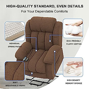 YONISEE Power Lift Chairs Recliner for Elderly with Massage and Heat - Heavy Duty Extra High Backrest Reclining Chair for Tall, Overstuffed Fabric Cozy Sofa with 2 Side Pocket, Dark Brown
