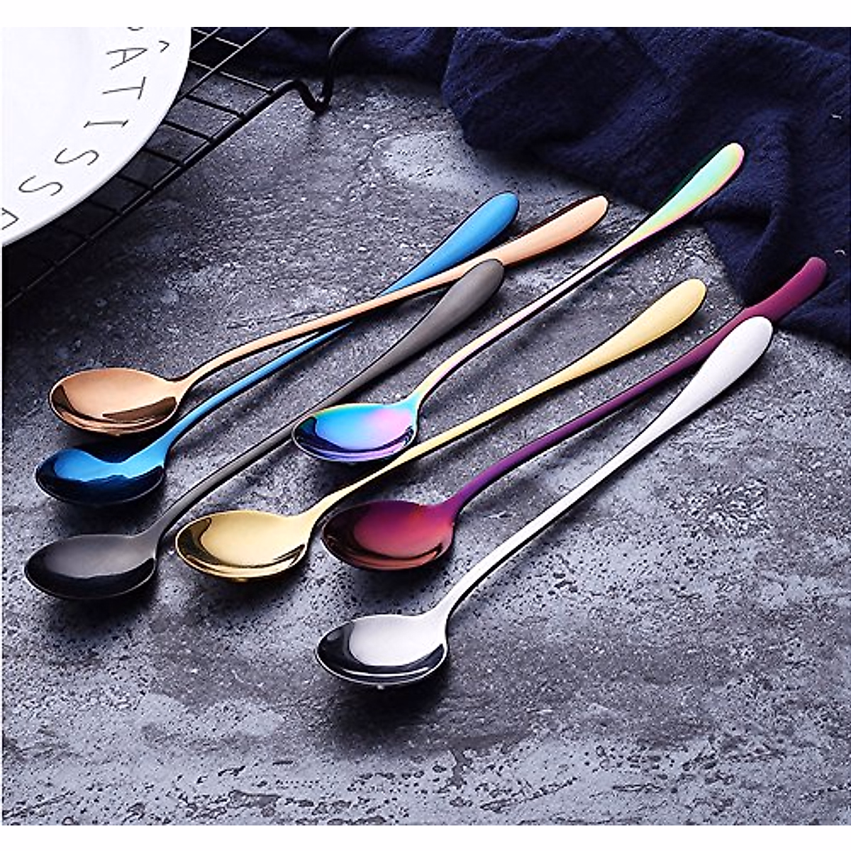 Long-handled ice tea spoon, cocktail stir spoons, stainless steel coffee spoons, ice cream scoop Set of 8
