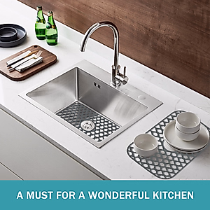 SAMSIER Sink Protectors for Kitchen Sink 13x11&16x12&19x14&22x13&24x13&26x14&28x14&30x16, Large Silicone Sink Mats Grid for Bottom of Farmhouse Stainless Steel Porcelain Sink (19”x13”, Center Drain)