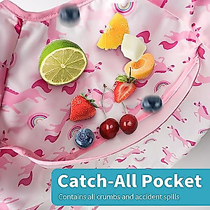 3 Pcs Long Sleeved Bib Set | Baby Waterproof Bibs with Pocket Bundle | Toddler Bib with Sleeves and Crumb Catcher | Stain and Odor Resistance Play Smock Apron - Pack of 3 | 6-24 Months