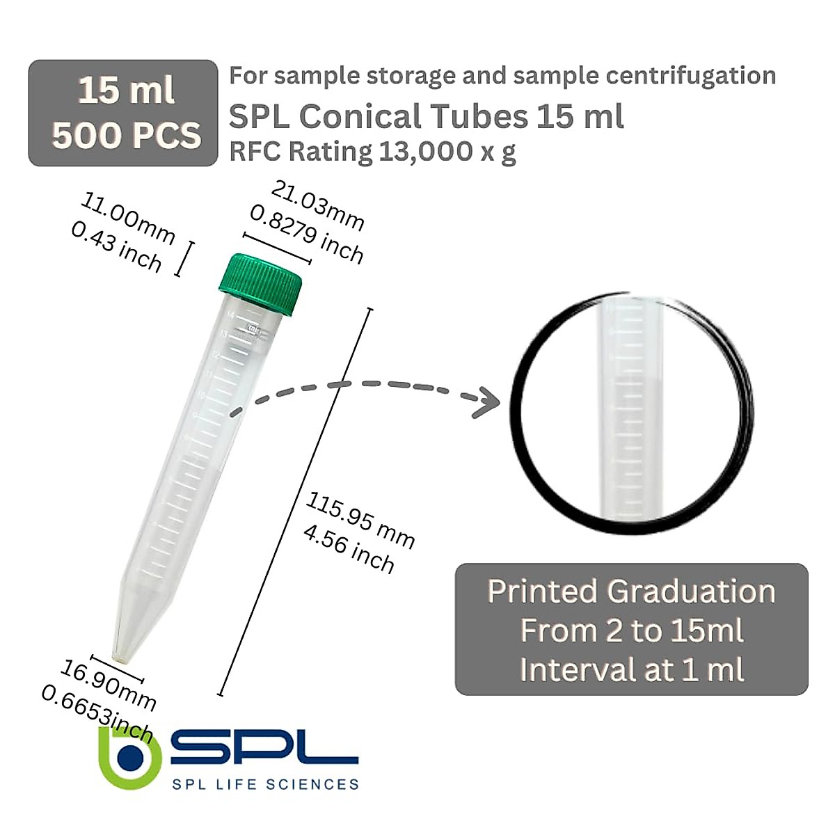 SPL 15 ml Conical Centrifuge Tubes Sterilized with PP Racks,DNase/RNase - Free, 25 Tubes x Rack (1 Rack)