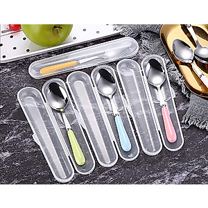 Goeielewe Grapefruit Spoons with Round Serrated Edges for Citrus Kiwi Fruit and Dessert, Ceramic Handle Stainless Steel Dessert Spoons with Storage Box (Blue)