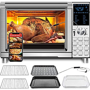 Nuwave Bravo XL Air Fryer Toaster Oven, 12-in-1 Countertop Convection, 30-QT Capacity, Integrated Temperature Probe, 50°-500°F Temperature Controls, Brushed Stainless Steel Look (Renewed)