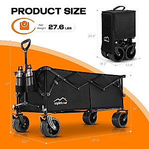 Uyittour Large Collapsible Extended Beach Wagon Cart 300L, 440lbs Weight Capacity Heavy Duty Foldable Wagon with Big All-Terrain Wheels, Utility Sports Folding Wagon for Camping Outdoor