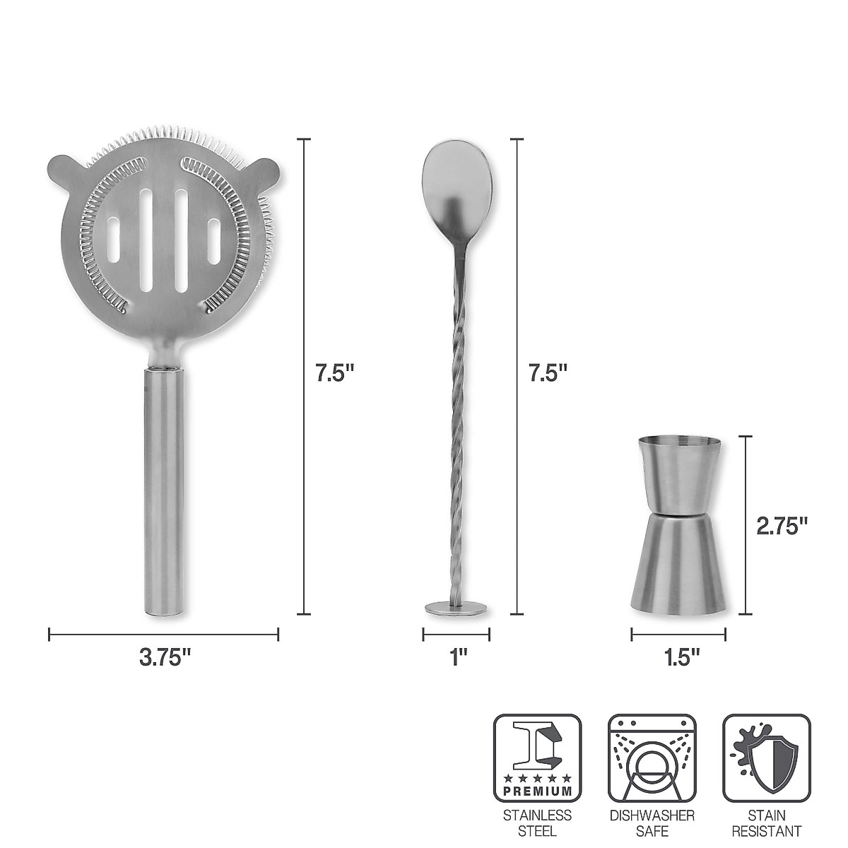 Houdini Bar Tool Set, 5 Piece, Satin Stainless Steel