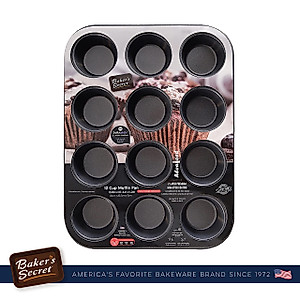 Baker's Secret 12cup Muffin Pan Cupcake Nonstick Pan - Carbon Steel Pan Muffins Cupcakes 2 Layers Non Stick Coating Easy Release Dishwasher Safe DIY Bakeware Baking Supplies - Advanced Collection