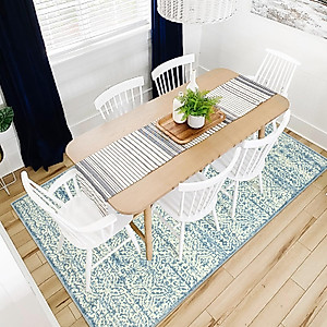 Lahome Blue 5x7 Area Rugs for Living Room Bedroom Aesthetic, Machine Washable Area Rugs 5x7 Non Slip Boho Area Rug Blue Carpet Indoor Rug for Office Dining Table Living Room(5'x7', Blue)
