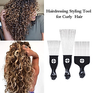 LEADUWAY 3 Pcs Hair Pick, Metal Picks for Afro Hair, Hair Picks for Women and Men, Afro Combs, Fist Pick for Hair, Hair Comb for Hair Styling Black