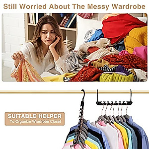 HOUSE DAY Closet Organizers and Storage, 10 Pack Magic Space Saving Hangers Black, Upgraded Sturdy Smart Clothes Hanger with 7 Slots for Wardrobe, Closet Space Saver 85%, College Dorm Room Essentials